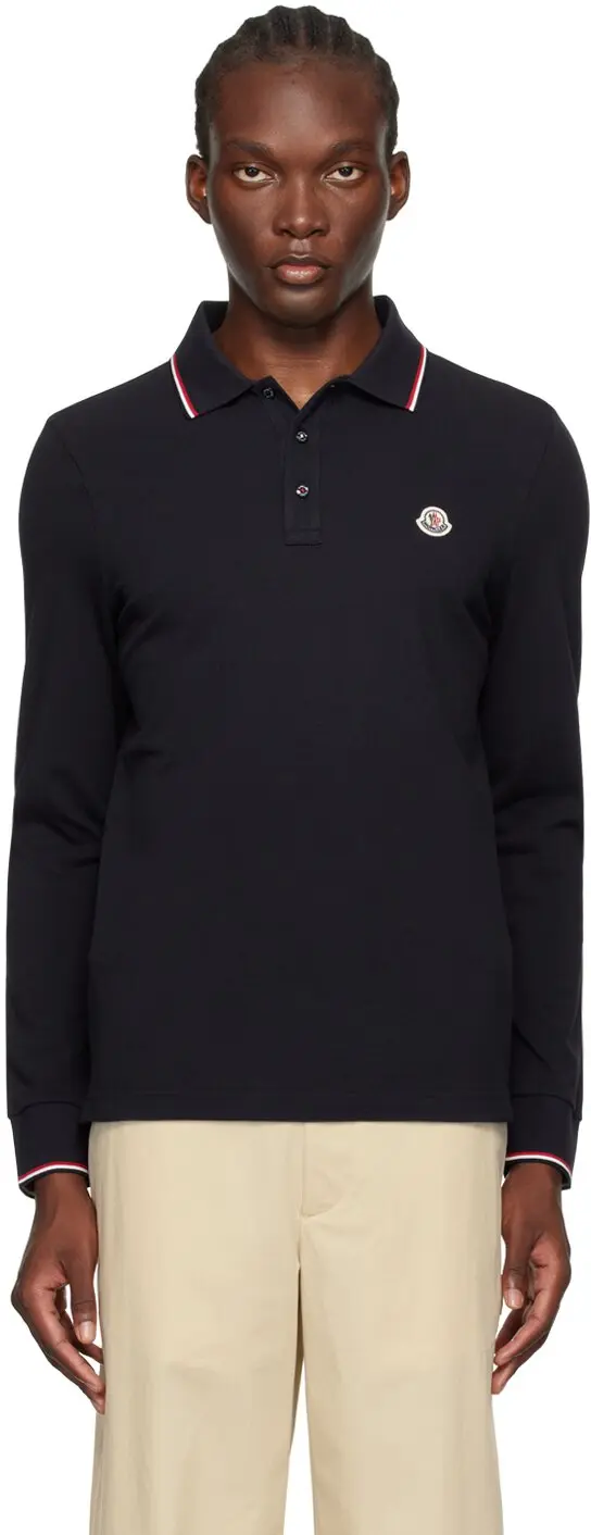 Moncler Navy Long Sleeve Polo - 77x - Dark Blue