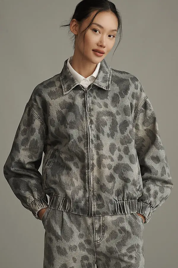 PILCRO The Rylie Bomber Jacket - Grey Leopard