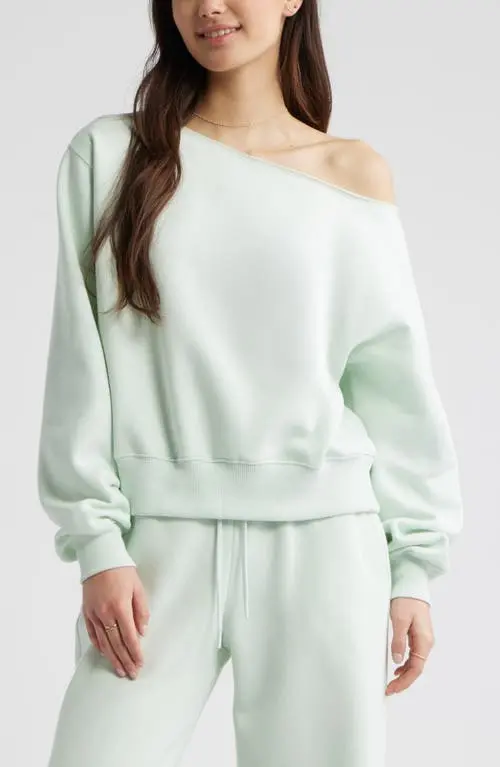 Bp. Fleece Off-the-shoulder Sweatshirt - Green Cloud