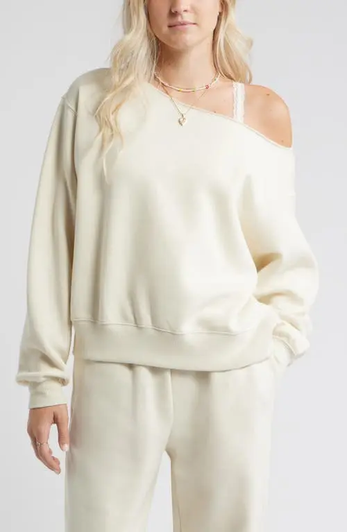 Bp. Fleece Off-the-shoulder Sweatshirt - Ivory Dove