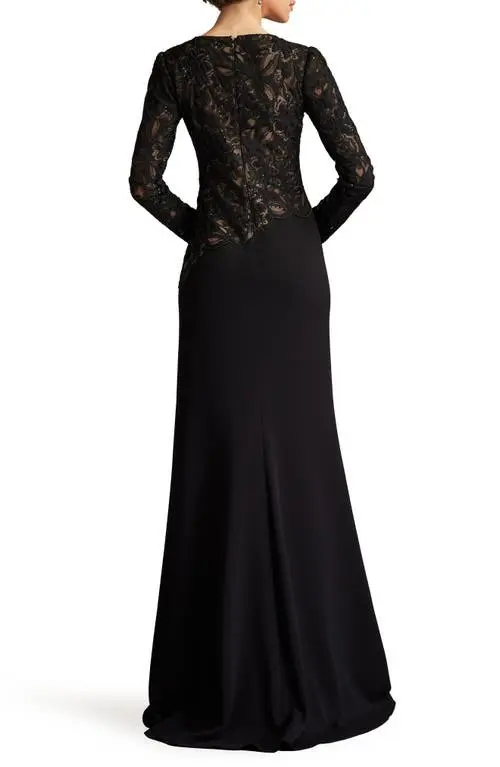Tadashi Shoji Embroidered Lace Long Sleeve Gown