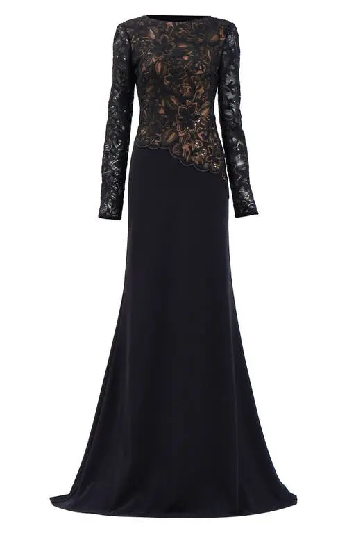 Tadashi Shoji Embroidered Lace Long Sleeve Gown