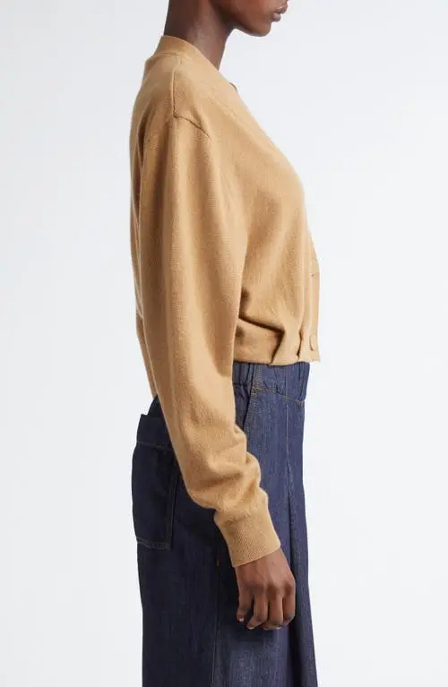 Dries Van Noten Taiga Crop Cashmere V-Neck Cardigan In Camel - 75