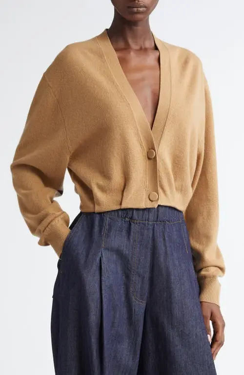 Dries Van Noten Taiga Crop Cashmere V-Neck Cardigan In Camel - 75