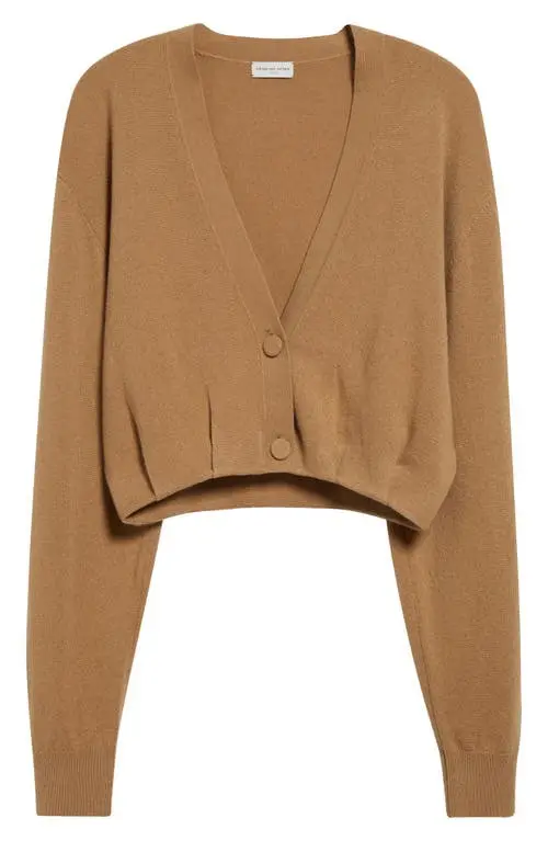 Dries Van Noten Taiga Crop Cashmere V-Neck Cardigan In Camel - 75