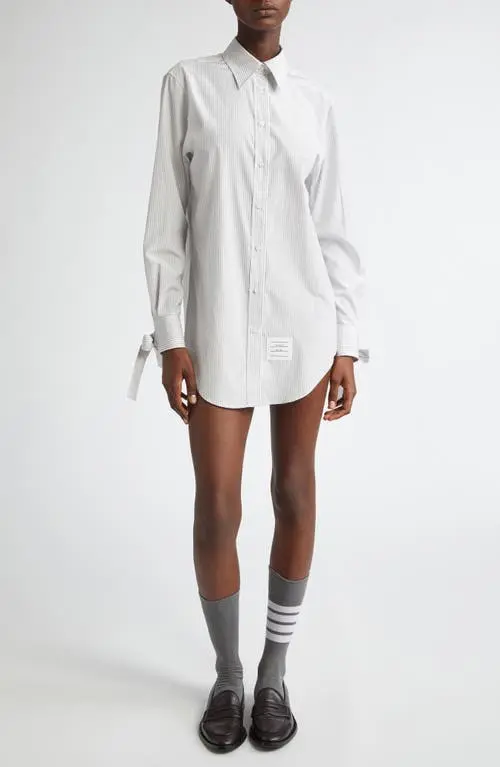 Thom Browne Stripe Bow Cuff Silk Blend Shirt