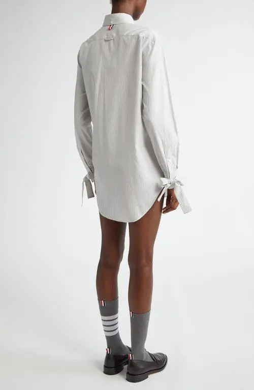 Thom Browne Stripe Bow Cuff Silk Blend Shirt