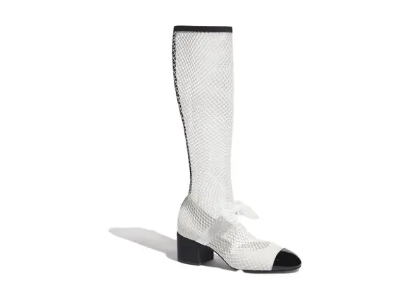 Chanel Resille Knee High Mary Janes - White/black