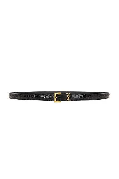 Saint Laurent Cassandre Thin Leather Belt - Nero