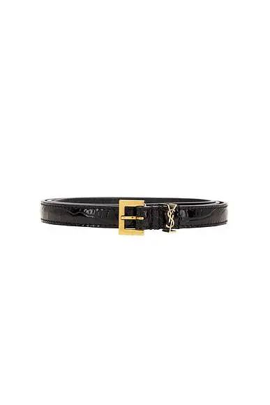 Saint Laurent Cassandre Thin Leather Belt - Nero