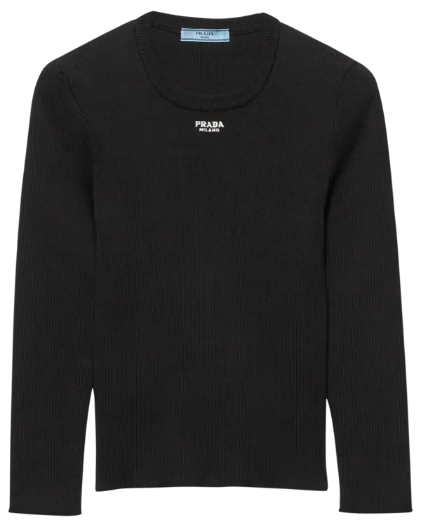 Prada Cotton Crew-Neck Sweater - Black | Editorialist