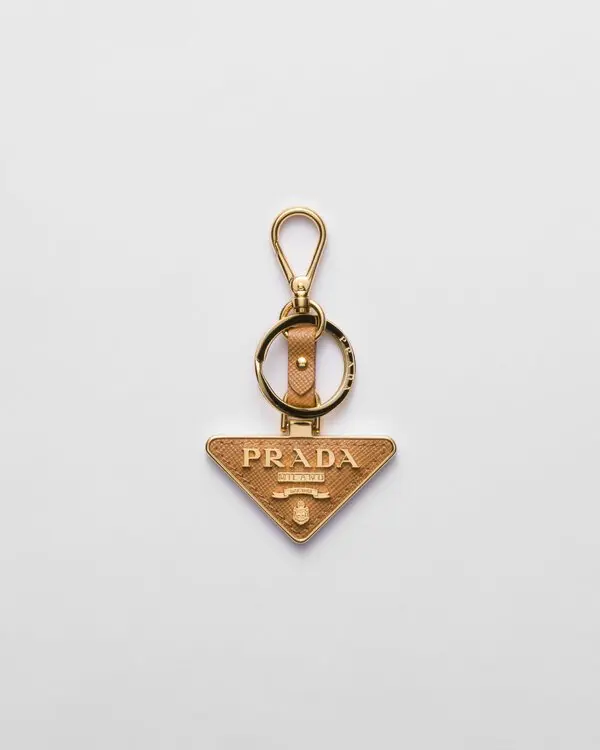 Prada Saffiano Leather And Metal Keychain - Natural
