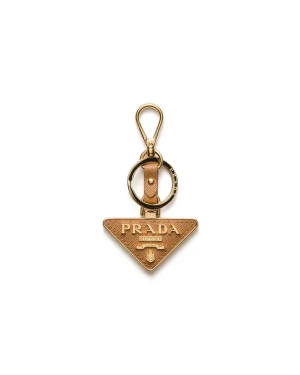 Prada Saffiano Leather And Metal Keychain - Neutral