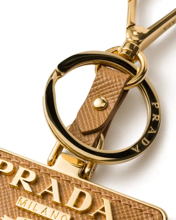 Prada Saffiano Leather And Metal Keychain - Neutral