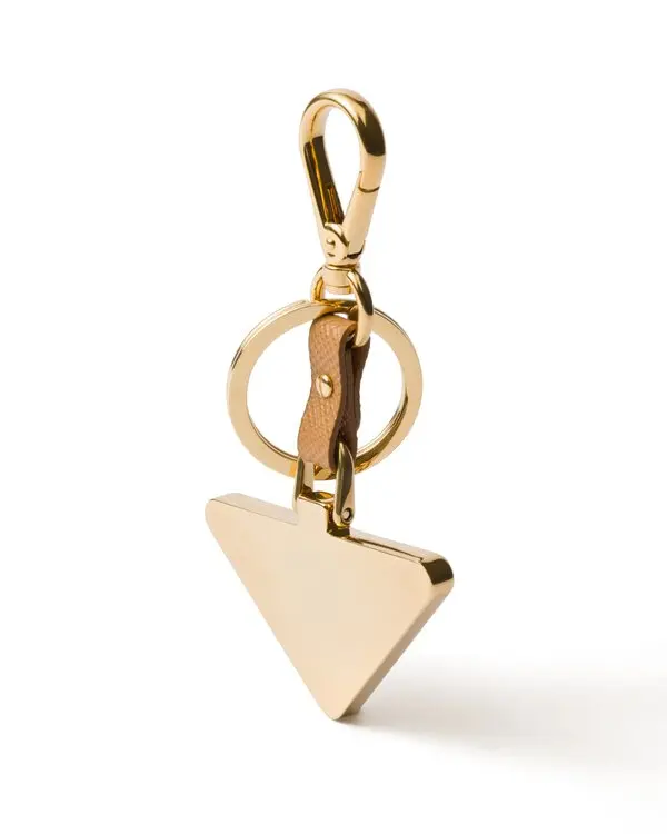 Prada Saffiano Leather And Metal Keychain - Neutral