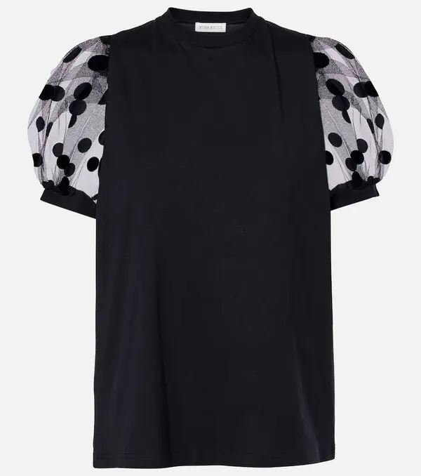 Nina Ricci Polka Dot Tulle And Jersey T-shirt