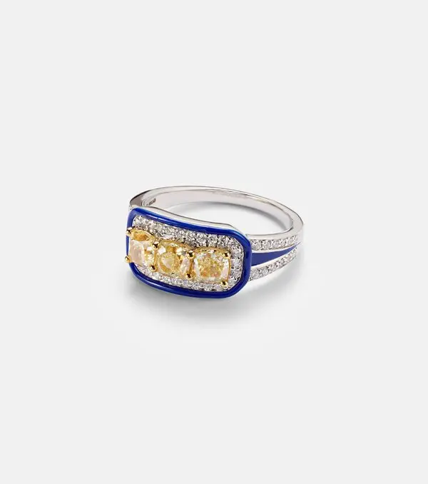 KAMYEN Trio Cushion 18kt White Gold Pinky Ring With Diamonds - Silver