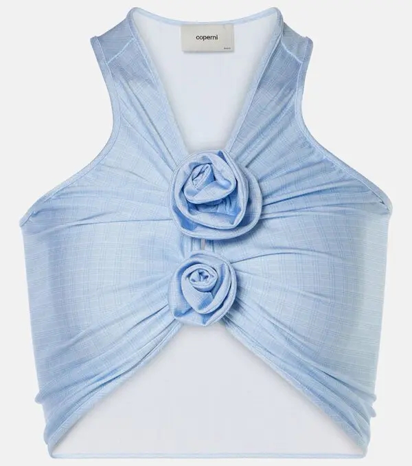 Coperni Floral-appliqué Crop Top - Blue