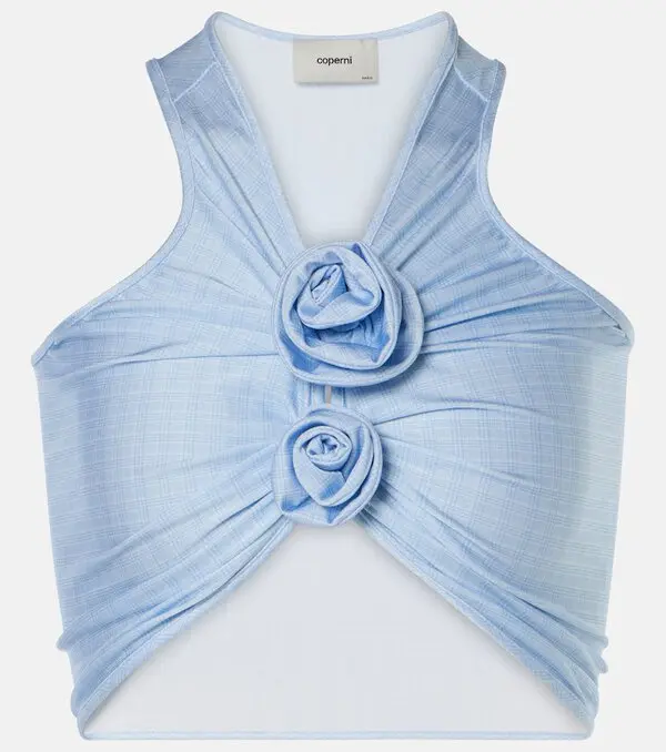 Coperni Floral-appliqué Crop Top - Blue