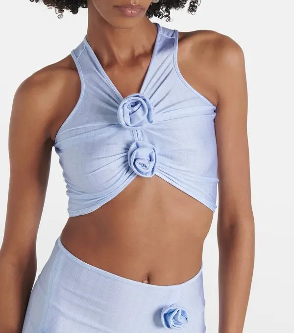 Coperni Floral-appliqué Crop Top - Blue