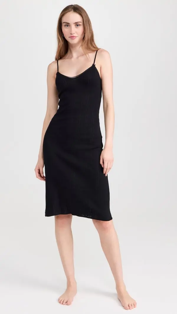 midi black slip dress Black Satin Lace Midi Slip Dress main image 0