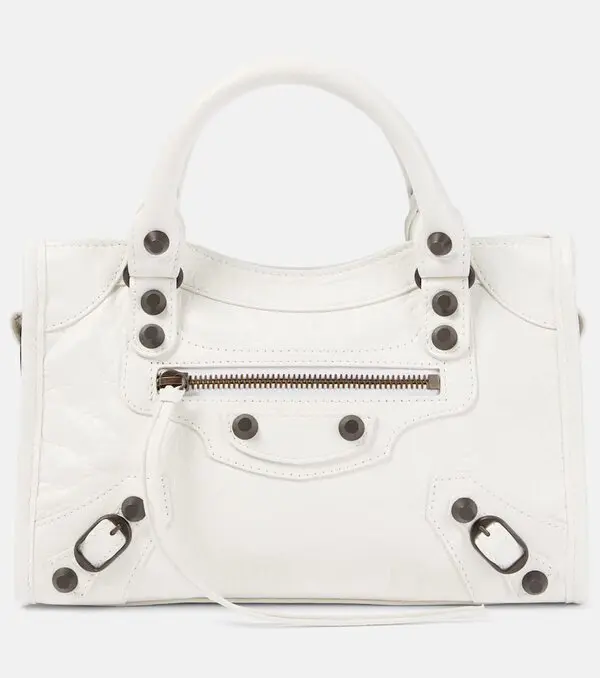 Balenciaga Le City Mini Leather Shoulder Bag - White