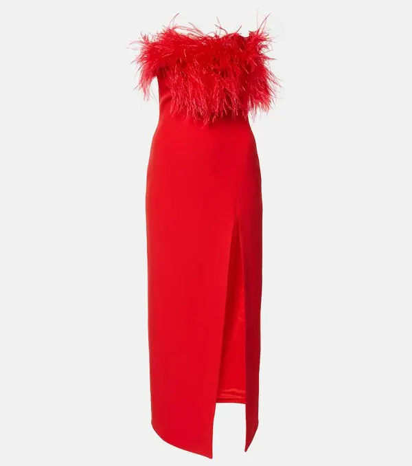 David Koma Feather-trimmed Midi Dress - Red