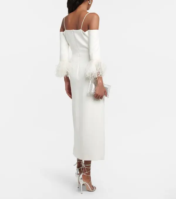 David Koma Feather-trimmed Midi Dress - White