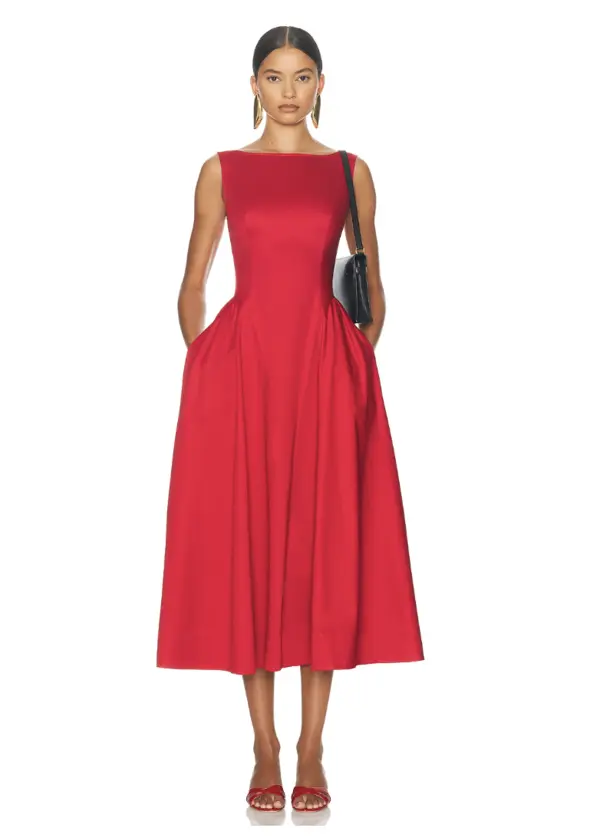 HELSA Stretch Cotton Sateen Midi Dress