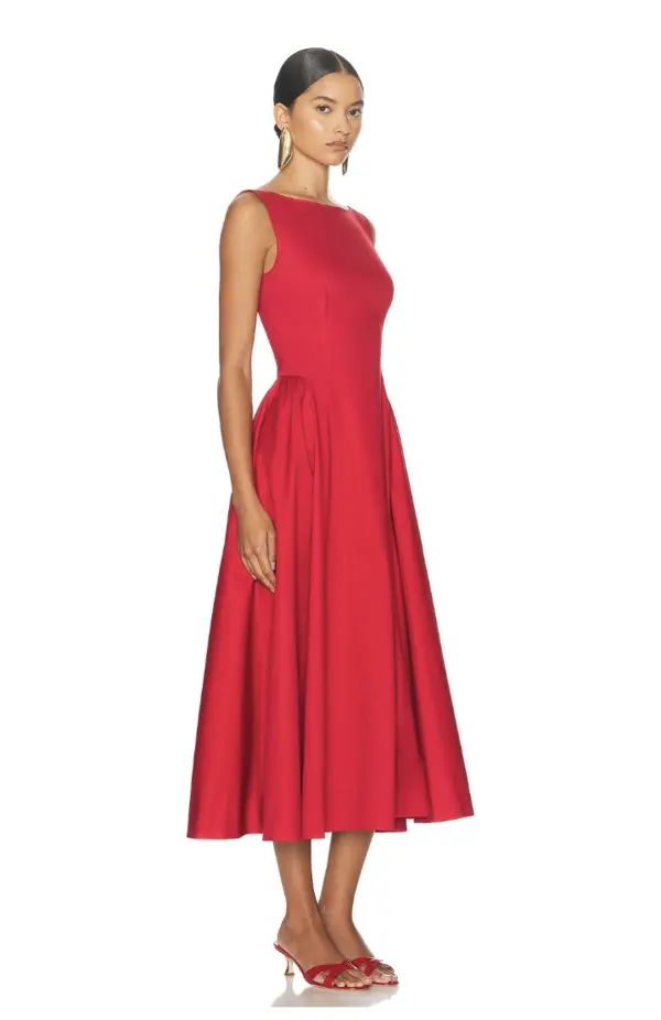 HELSA Stretch Cotton Sateen Midi Dress