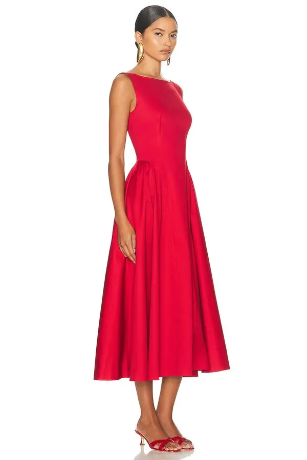 HELSA Stretch Cotton Sateen Midi Dress