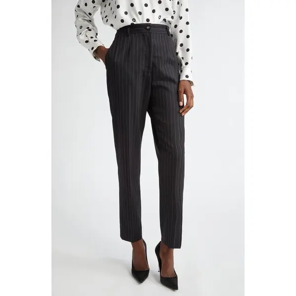Dolce & Gabbana Pinstripe Tailored Wool Trousers - N0000 Nero