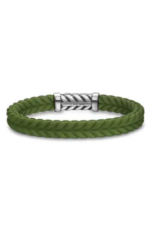David Yurman Chevron Station Rubber Bracelet - Green/sterling Silver