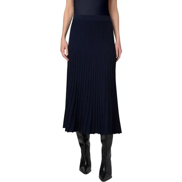 Akris Flared Ribbed Merino Wool Midi Skirt - Navy