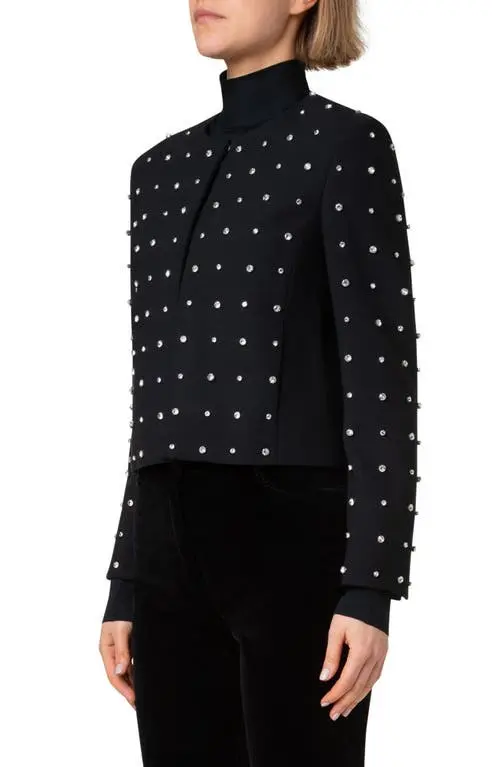 Akris Crystal Stud Stretch Wool Crepe Jacket