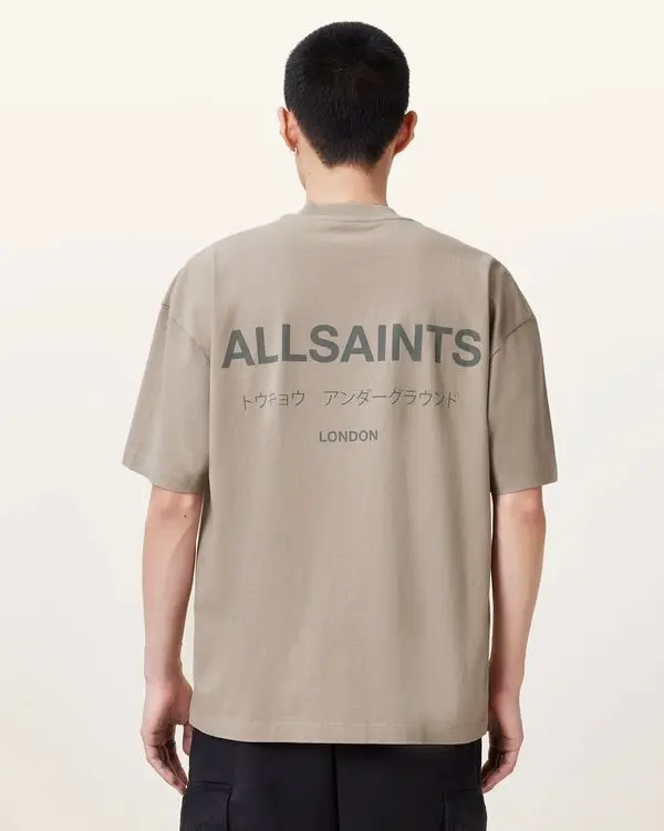 ALLSAINTS Underground Oversized Crew Neck T-shirt - Stone Taupe