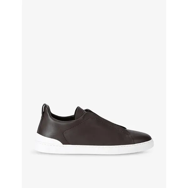 Zegna Triple Stitch Secondskin Panelled Leather Low-top Trainers - Brown
