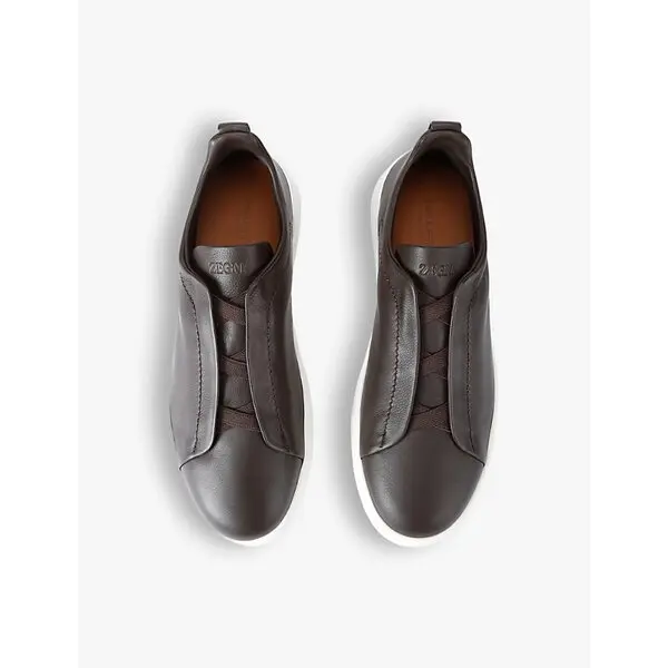Zegna Triple Stitch Secondskin Panelled Leather Low-top Trainers - Brown