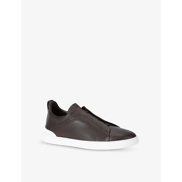 Zegna Triple Stitch Secondskin Panelled Leather Low-top Trainers - Brown