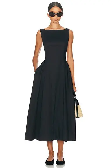 HELSA Stretch Cotton Sateen Midi Dress