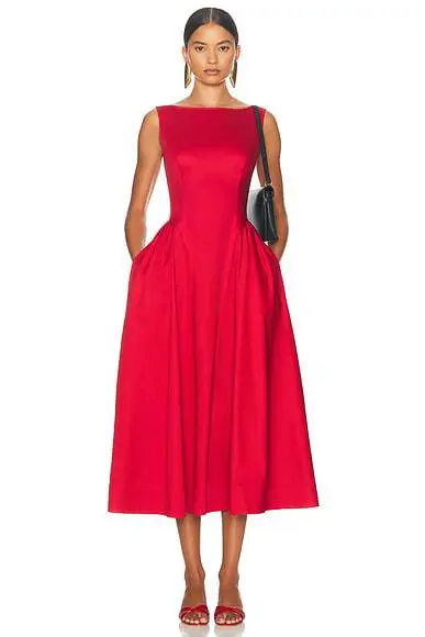 HELSA Stretch Cotton Sateen Midi Dress