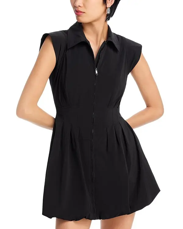 Steve Madden Dyanne Poplin Pleated Mini Dress - Black