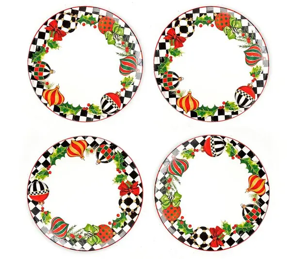 MACKENZIE-CHILDS Set Of 4 Deck The Halls Dinner Plates - One-color