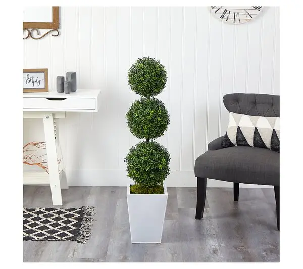 NEARLY NATURAL 46' Boxwood Triple Ball Topiary - One-color
