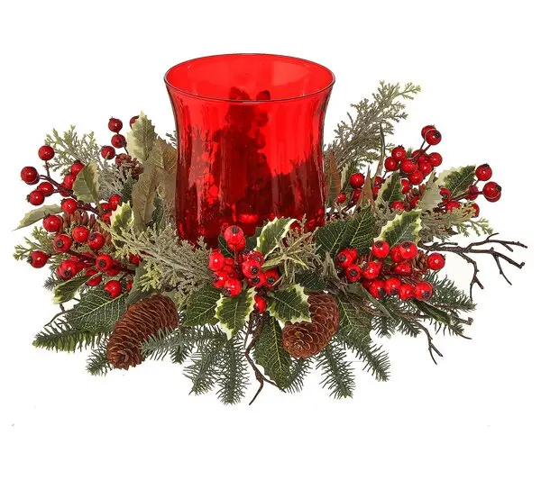 MELROSE 16' Spruce/holly Waterproof Berry Candle Holder Valerie - One-color