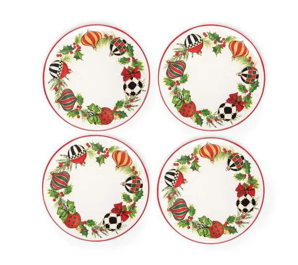 MACKENZIE-CHILDS Set Of 4 Deck The Halls Salad Lates - One-color