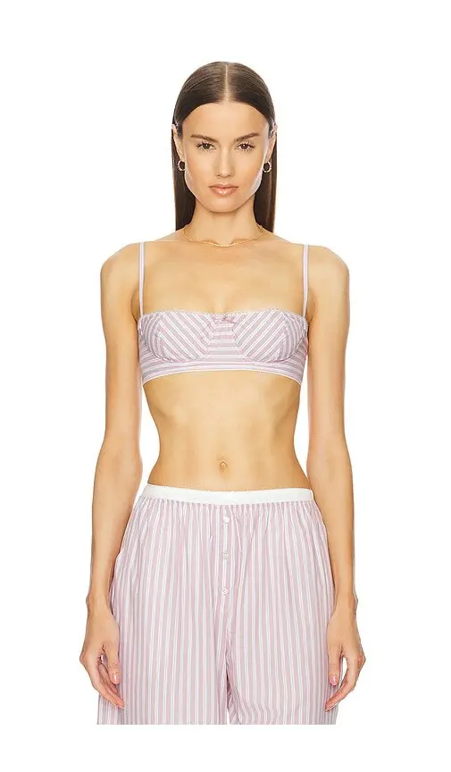 HELSA Wide Stripe Poplin Bra In Mauve - Mauve Stripe