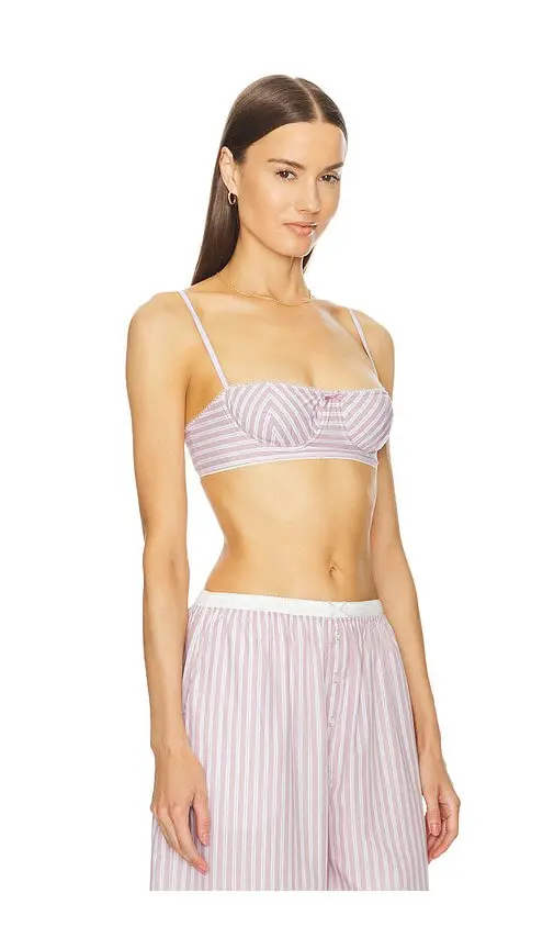 HELSA Wide Stripe Poplin Bra In Mauve - Mauve Stripe