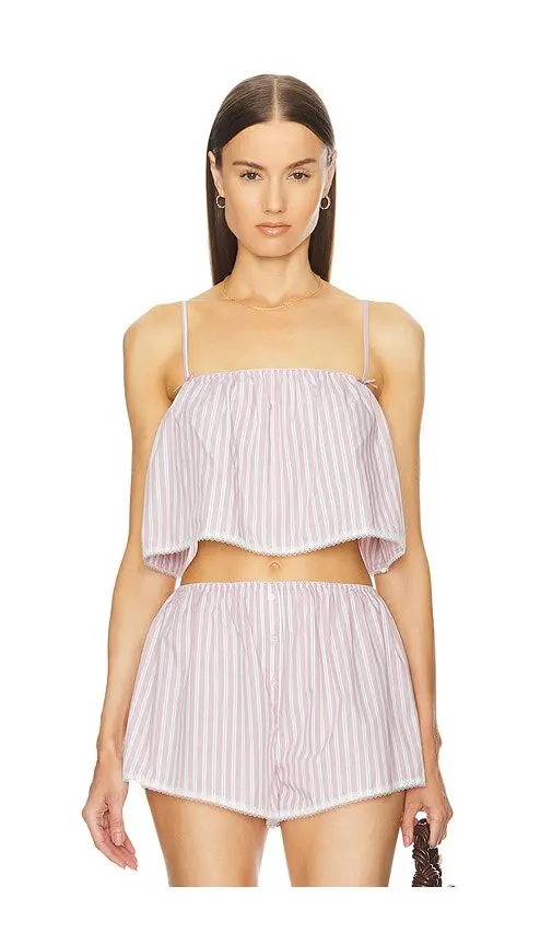 HELSA Wide Stripe Poplin Camisole - Mauve Stripe