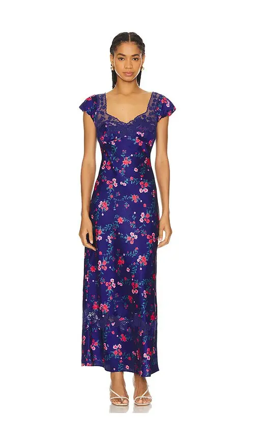 Free People Butterfly Babe Midi Dress - Navy Combo - 6% Off | Editorialist